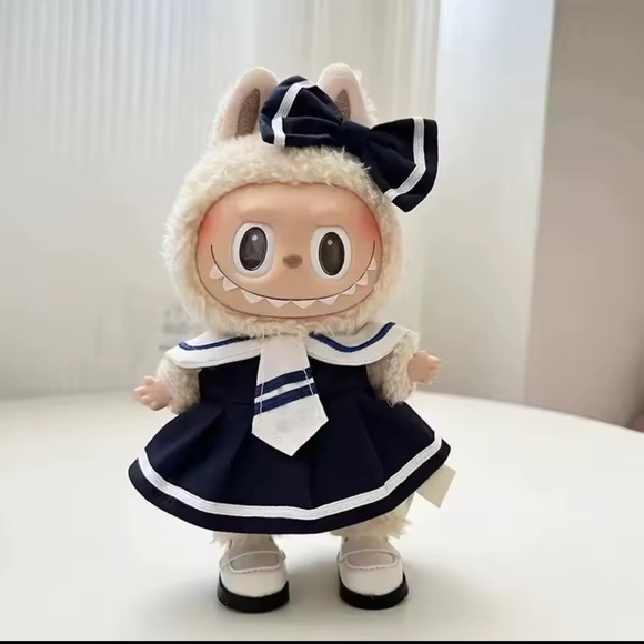 Labubu | Toys | Adorable Navy And White Labubu With Bow Clothes Set ...
